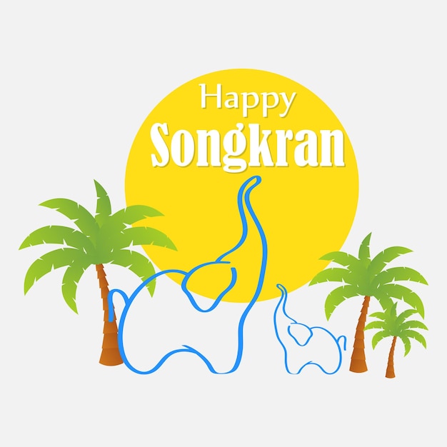 Vibrant Songkran Celebration with Elephants and Palm Trees | Jiffy Designs