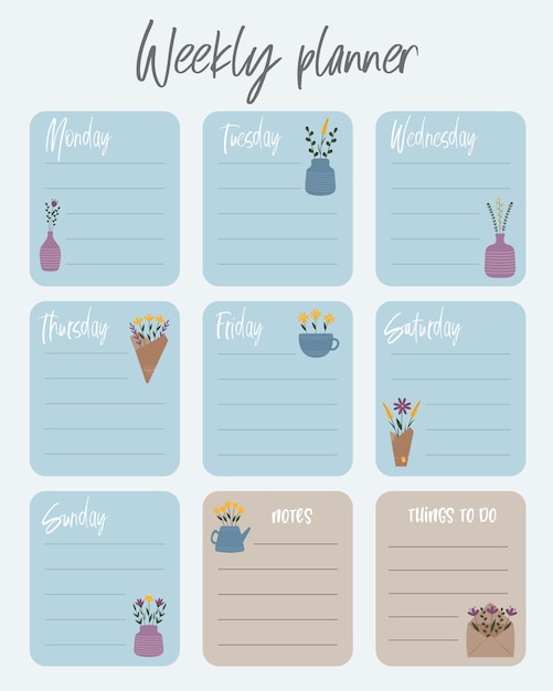 Charming Floral Accents in Pastel Weekly Planner Layout | Jiffy Designs