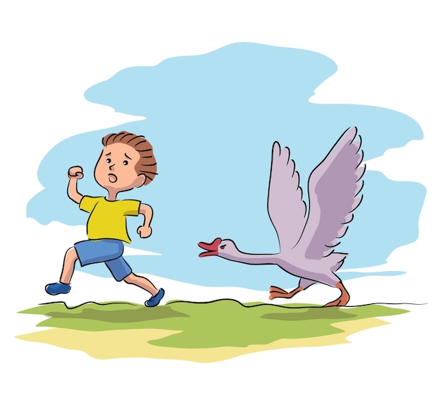 Boy Chasing After a Soaring Crane in the Countryside | Jiffy Designs
