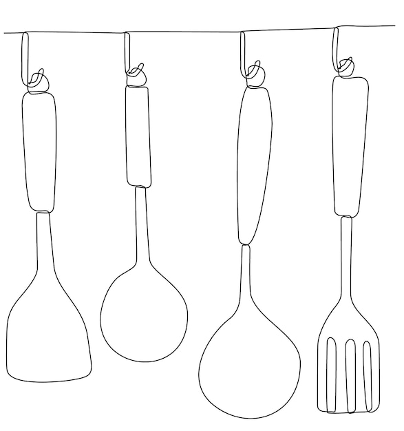 Minimalist Line Art Kitchen Utensils Hanging on Rack | Jiffy Designs
