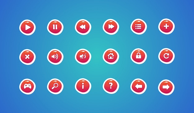 Vibrant Red and Blue Icons for Multimedia Controls and Navigation ...
