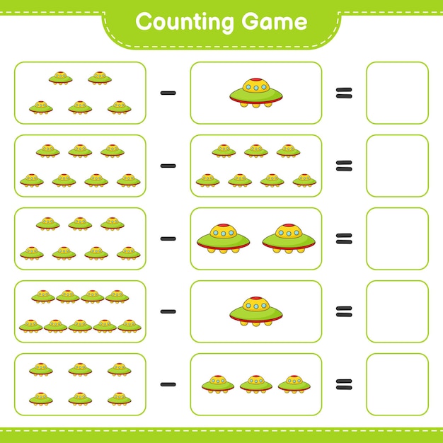 Counting and Subtracting Cartoon Alien Spaceship Collection | Jiffy Designs