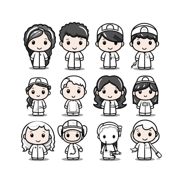 Monochrome Chibi Character Collection with Diverse Expressions | Jiffy ...