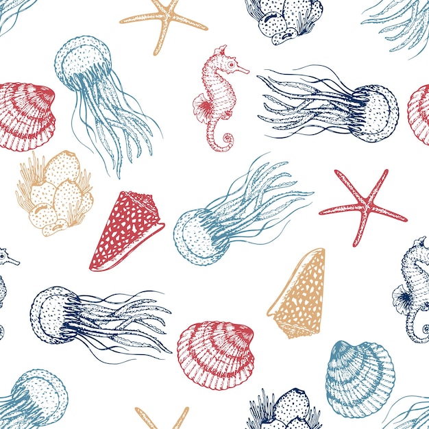 Vibrant Sea Creatures Seamless Pattern | Jiffy Designs