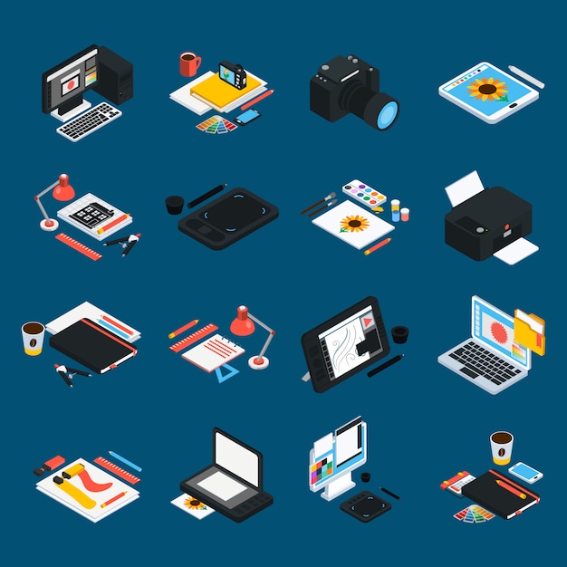 Vibrant Isometric Graphic Design and Photography Equipment ...