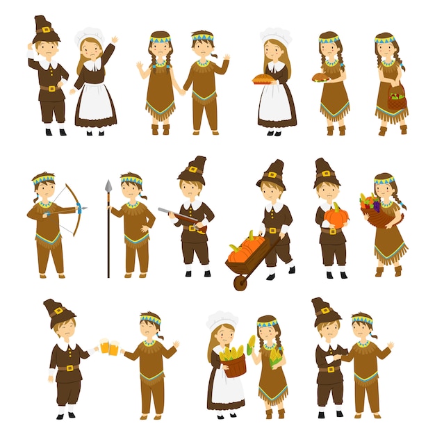 Diverse Group of Stylized Indigenous Characters in Traditional Attire ...