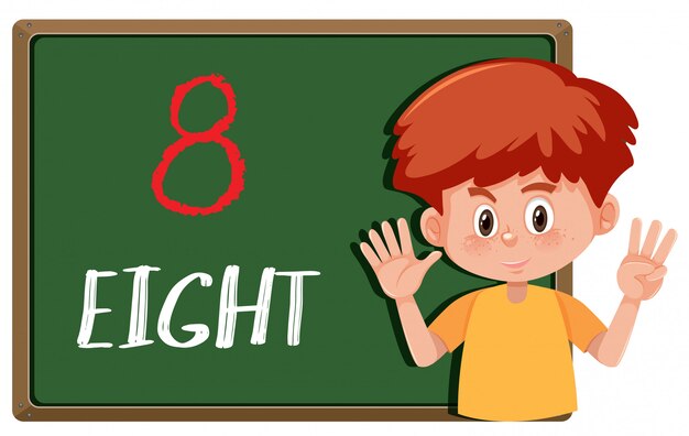 Cheerful Boy Learning Numbers on Chalkboard Illustration | Jiffy Designs
