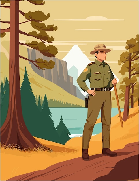 Rugged Park Ranger Stands Tall in Scenic Wilderness | Jiffy Designs