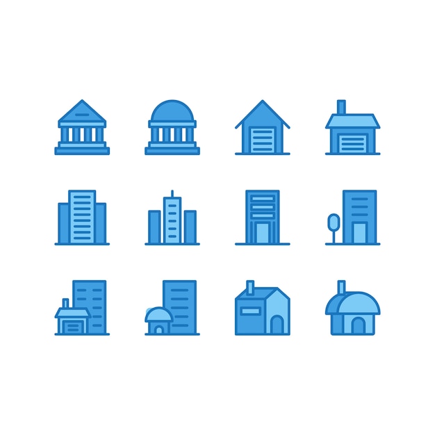 Diverse Architectural Icons in Minimalist Blue Design | Jiffy Designs