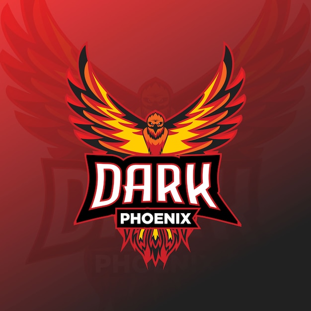 Fiery Dark Phoenix Emblem with Majestic Wings | Jiffy Designs