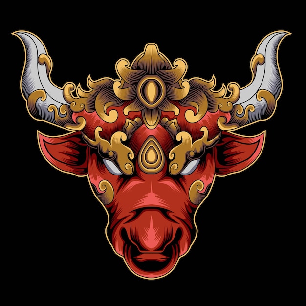 Fierce Mythical Bull Head with Ornate Golden Horns and Accents | Jiffy ...