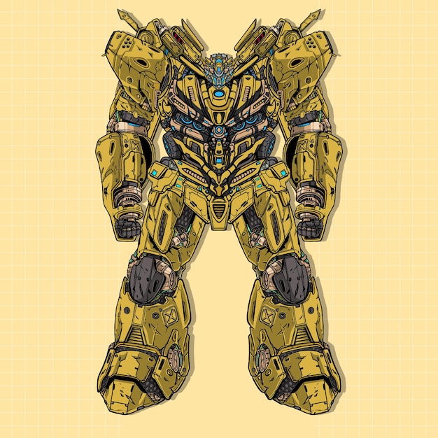 Majestic Mech Warrior in Gleaming Golden Armor | Jiffy Designs