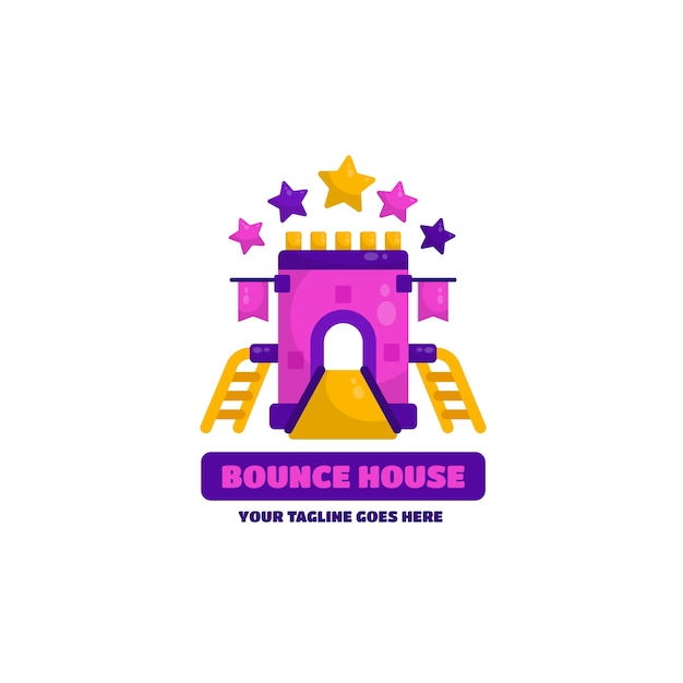 Vibrant Bounce House Illustration with Stars and Tagline | Jiffy Designs