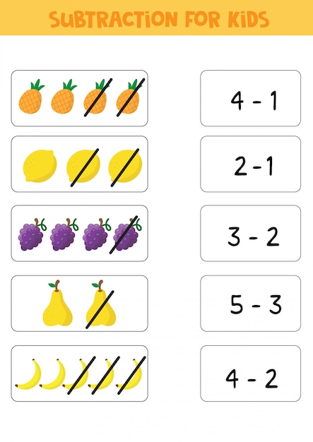 Vibrant Vegetable and Fruit Subtraction Exercises for Kids | Jiffy Designs