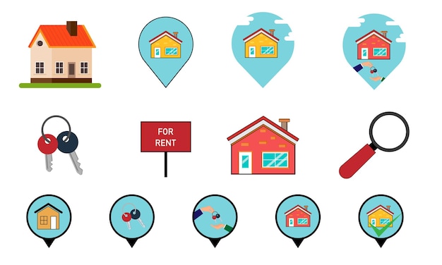 Vibrant Real Estate Icons: Homes, Signs, and Locators | Jiffy Designs