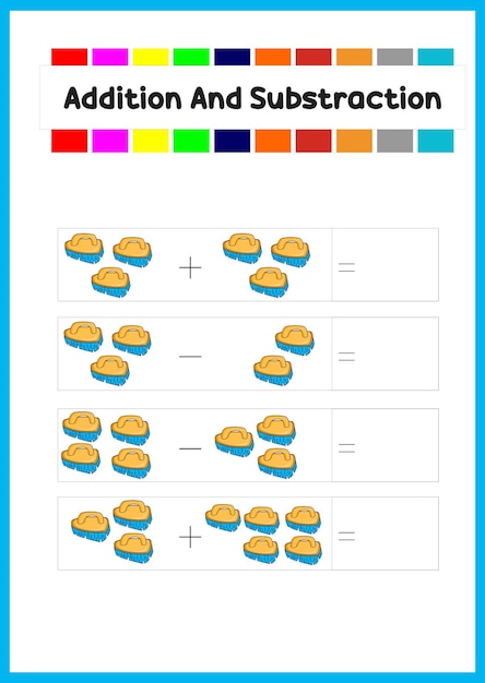 Colorful Addition and Subtraction Math Worksheet with Burger Visuals ...