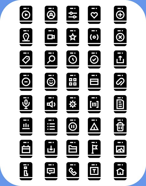 Minimalist Monochrome Mobile App Icons Showcasing Essential Functions ...