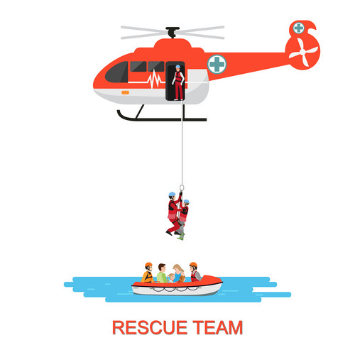 Rescue Team With Rescue Helicopter And Boat Rescue In Mission Rescue At ...
