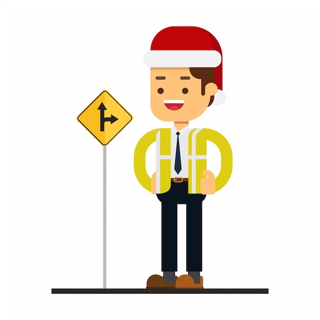 Smiling Traffic Controller Character with Warning Sign Illustration ...