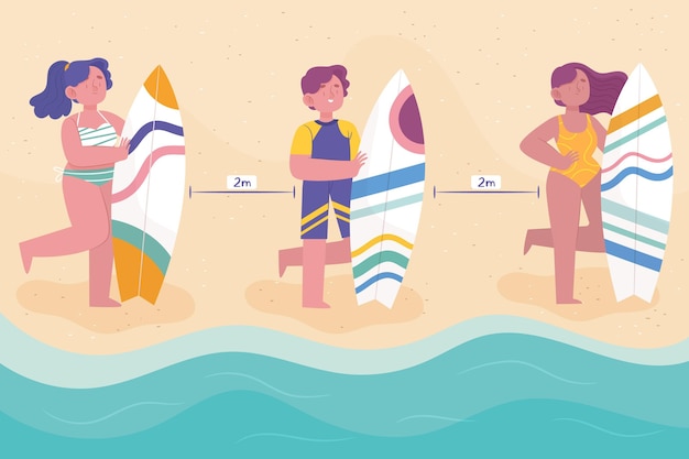 Vibrant Beach Scenes with Playful Surfers and Swimmers | Jiffy Designs