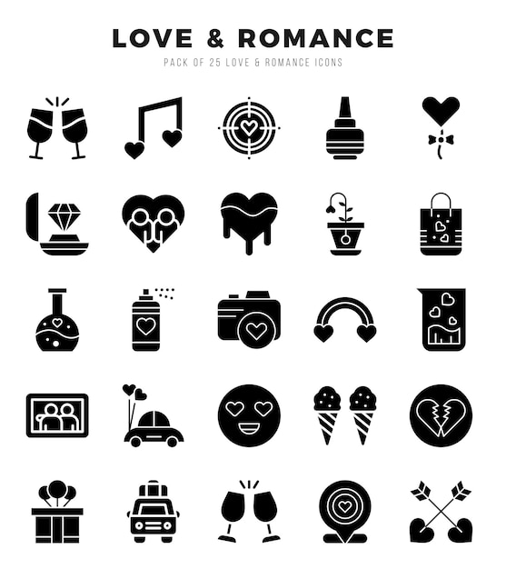 Diverse Collection of Romantic and Loving Icons for Versatile Designs ...