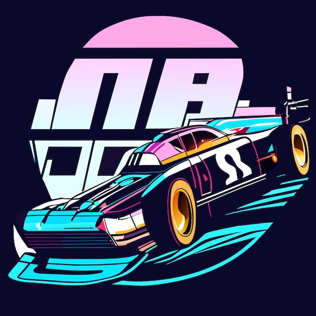 Retro Neon Racing Car: A Vibrant Automotive Masterpiece | Jiffy Designs