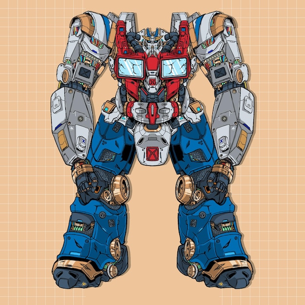 Heroic Mech Warrior in Vibrant Retro Sci-Fi Style | Jiffy Designs
