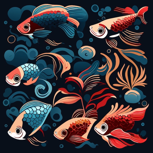 Vibrant Aquatic Collection of Whimsical Fish Illustrations | Jiffy Designs