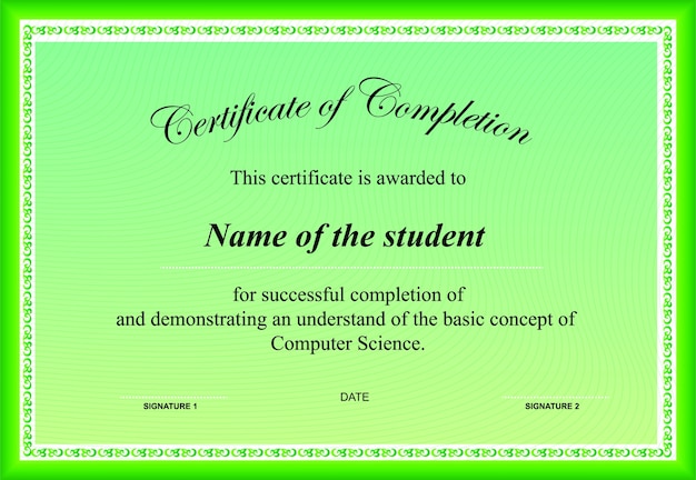 Computer Science Certificate of Completion Template with Green ...