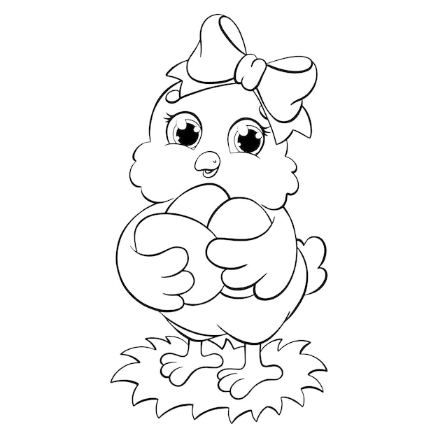 Cute Cartoon Chick Hatching from Egg Line Drawing | Jiffy Designs
