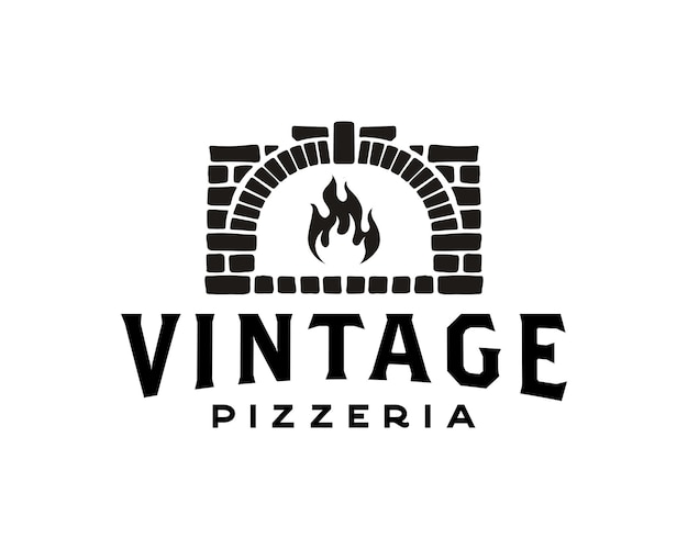 Rustic Brick Oven Vintage Pizzeria with Fiery Flame Icon | Jiffy Designs