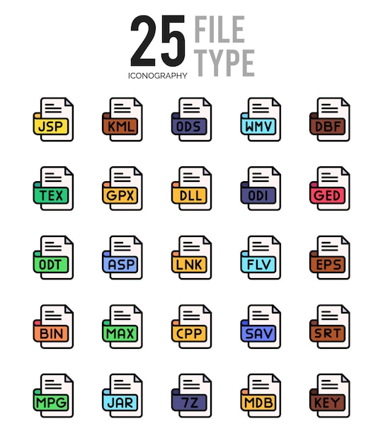 Diverse collection of 25 vibrant file type icons | Jiffy Designs