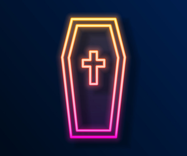 Glowing Neon Line Coffin With Christian Cross Icon Isolated On Black ...