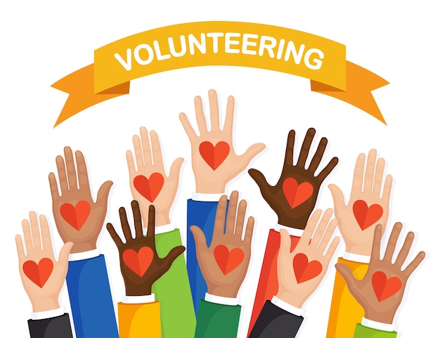 Colorful Hands Raised in Volunteering Spirit and Community Service ...
