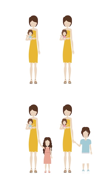 Diverse Set of Illustrated Mothers with Children Figures | Jiffy Designs