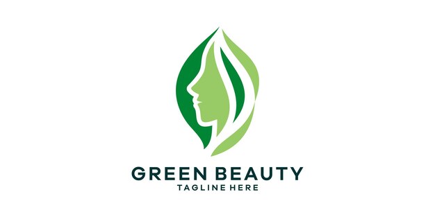 Elegant Green Woman Face Silhouette with Leaf Motifs | Jiffy Designs