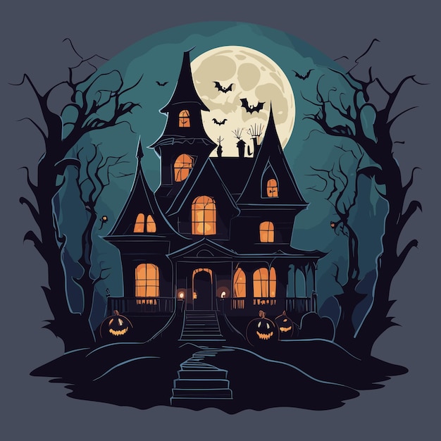 Haunted House Glowing in the Moonlit Halloween Night | Jiffy Designs