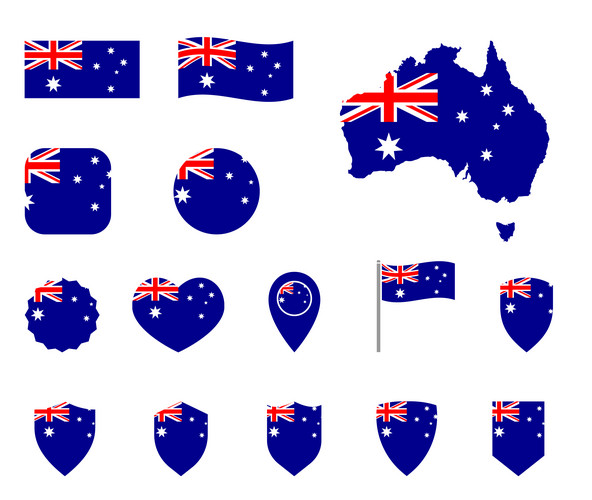 Australia Flag Symbols Set, National Flag Icons Of Commonwealth Of ...