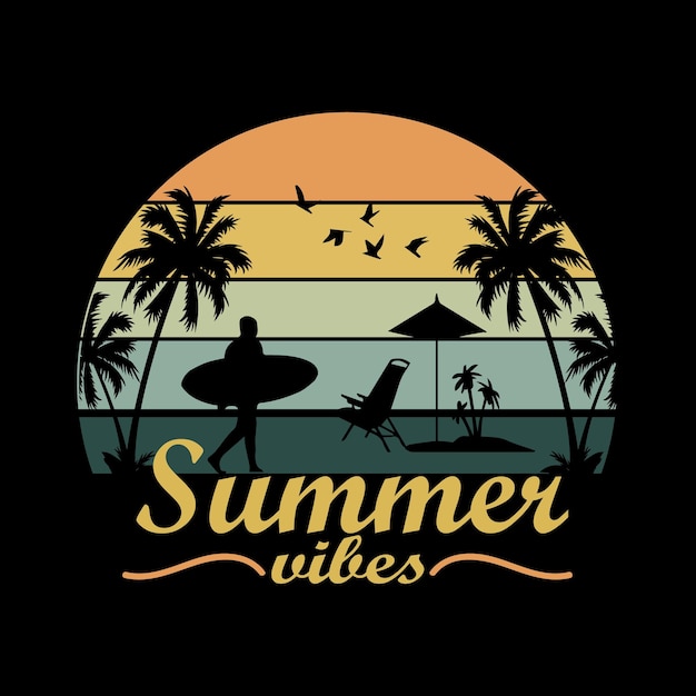 Vibrant Sunset Silhouette with Surfers and Palm Trees | Jiffy Designs