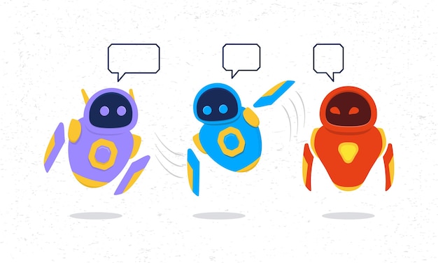 Vibrant Robotic Companions Engaged in Animated Conversation | Jiffy Designs