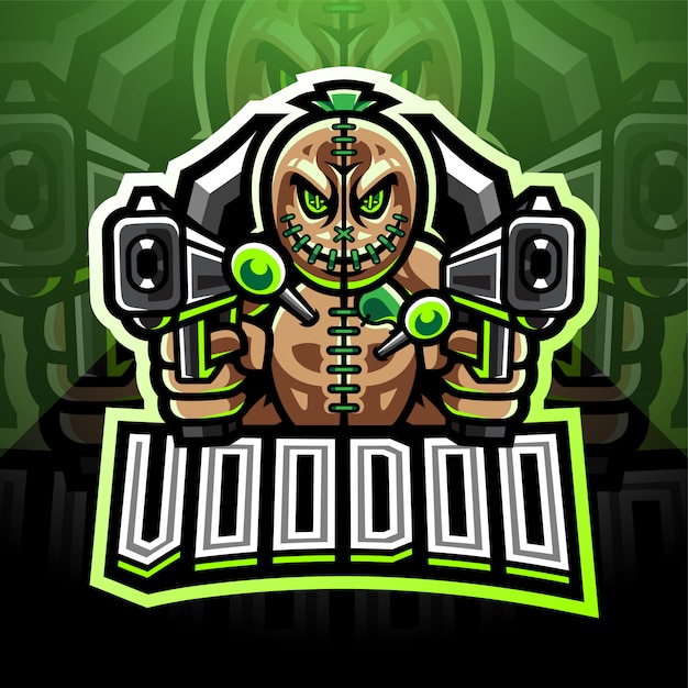 Fierce Voodoo Warrior with Dual Pistols on Green Backdrop | Jiffy Designs
