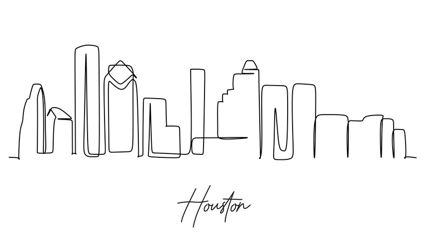 Continuous Single Line Drawing Of Houston City Skyline, Usa. Famous ...