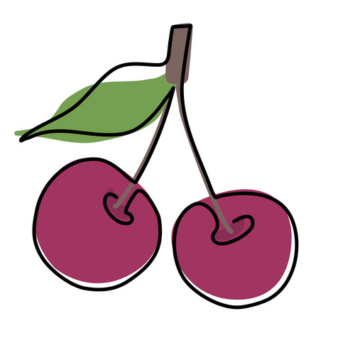 Cherry Fruits In Continuous Drawing Style. Abstract Minimalistic Style ...