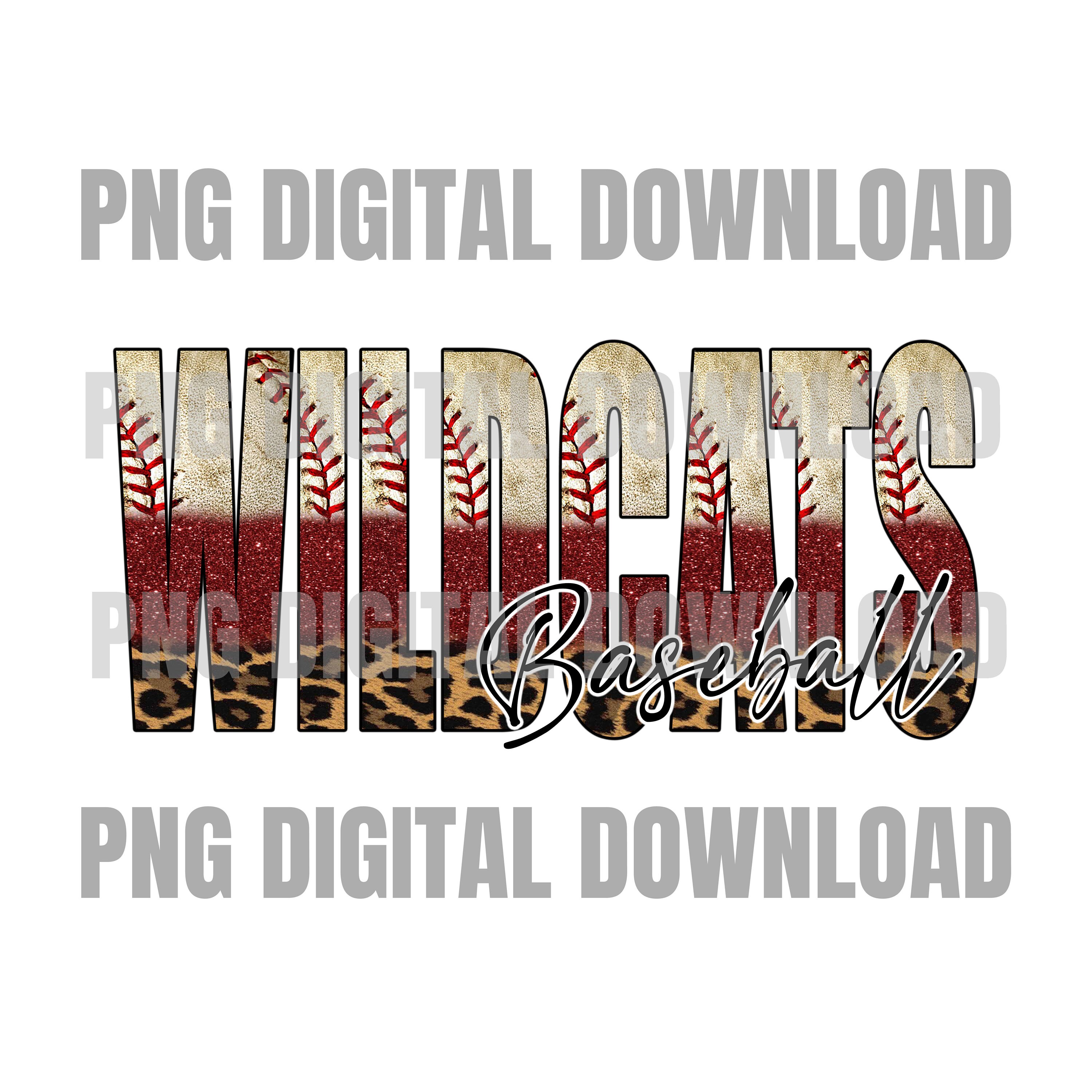 'Wildcats Baseball' Bold Text with Baseball Stitching and Leopard Print ...