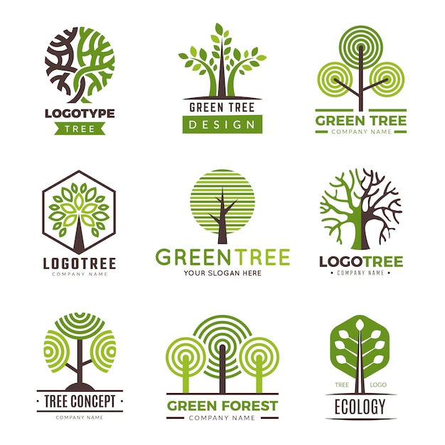 Diverse Collection of Vibrant Green Tree Logos and Symbols | Jiffy Designs