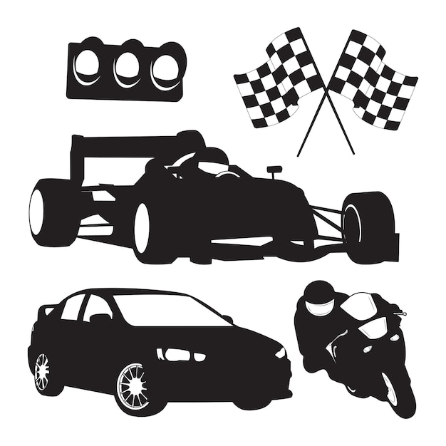 Versatile Racing Silhouettes: Checkered Flags, Formula Car, and ...