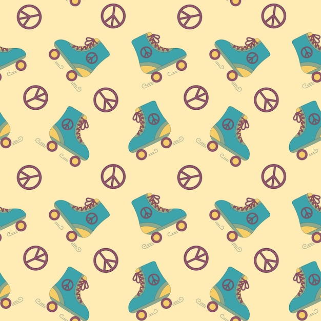 Retro Roller Skates and Peace Signs Seamless Pattern | Jiffy Designs