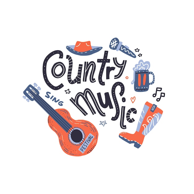 Vibrant Country Music Emblem with Iconic Instruments | Jiffy Designs