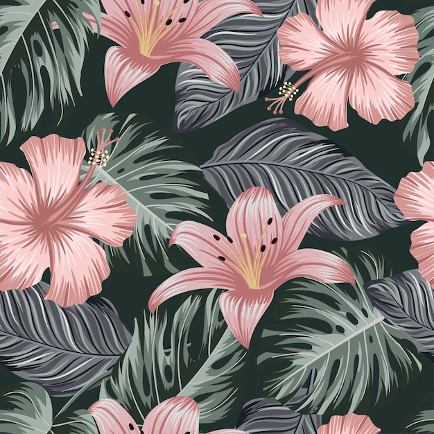 Vibrant Tropical Floral Pattern with Hibiscus Blooms | Jiffy Designs