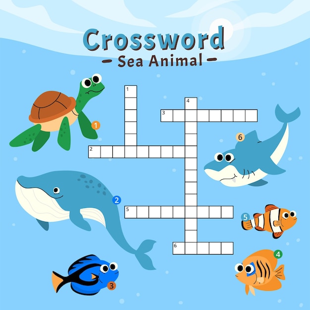 Playful Sea Creatures Crossword Puzzle for Kids | Jiffy Designs